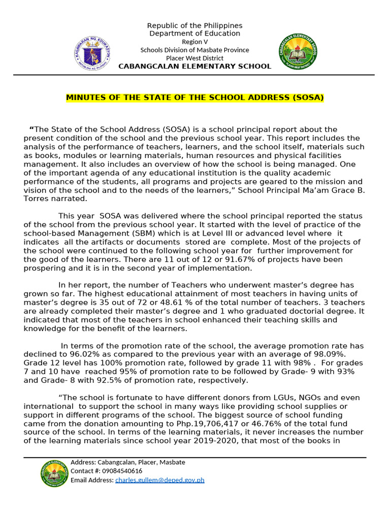 Sample Minutes of Sosa | PDF