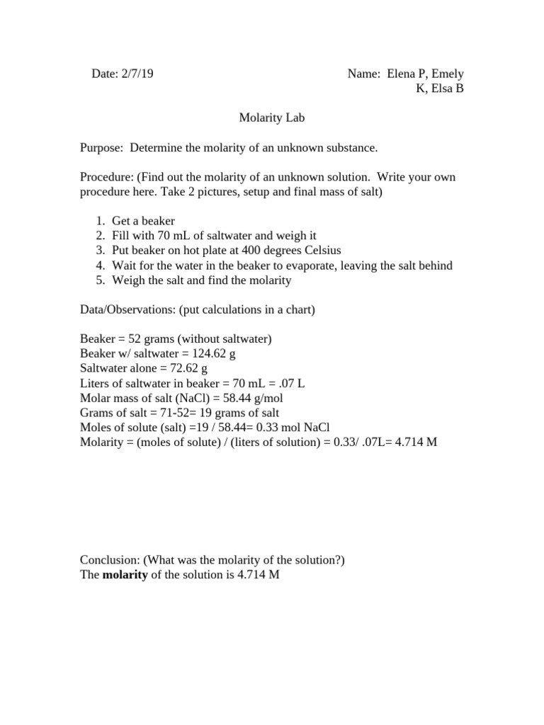 Molarity_Lab (1) | PDF