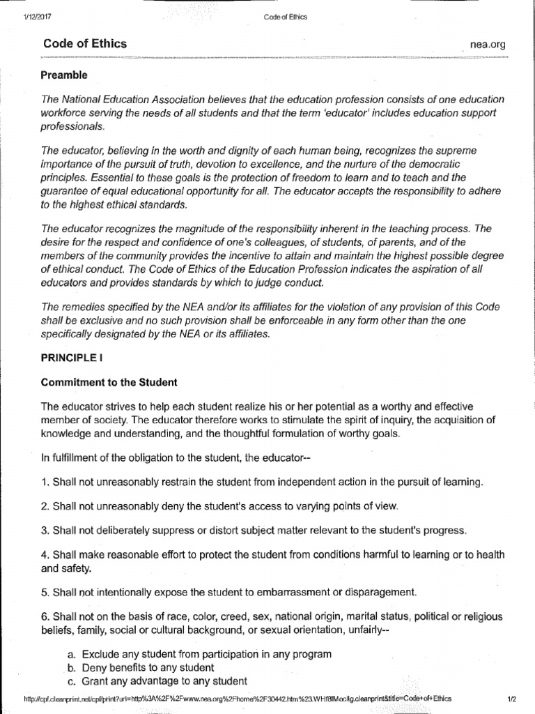 NEA Code of Ethics | PDF