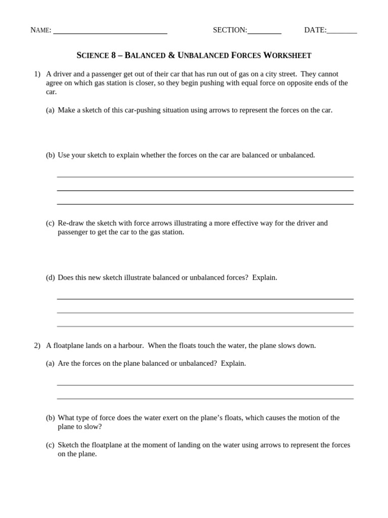 Forces Worksheet | PDF
