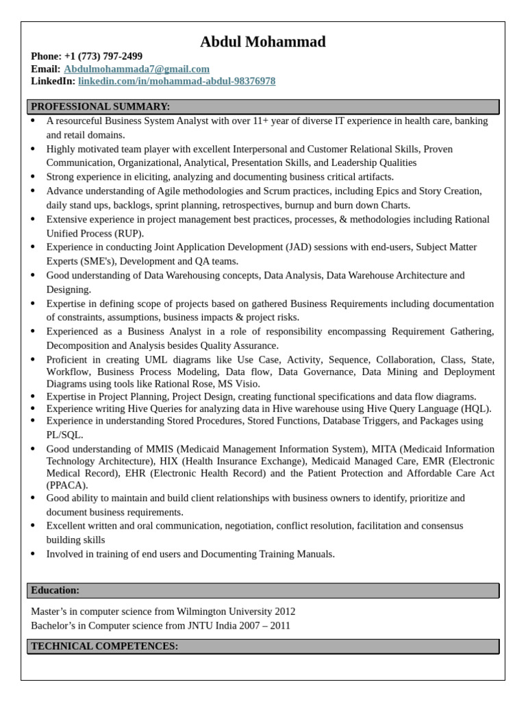 Azeem Business Analyst Resume | PDF