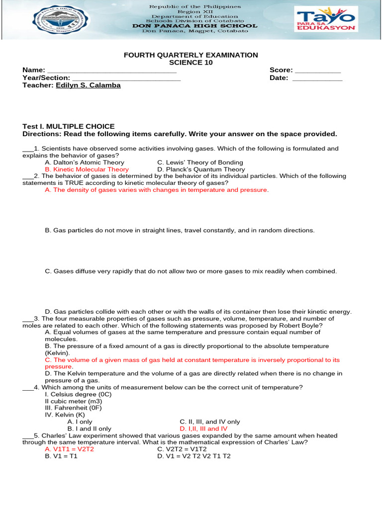 G10 4th Quarter Exam | PDF