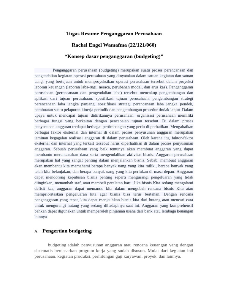 Rachel Engel Wamafma (22121060) Budgeting | PDF