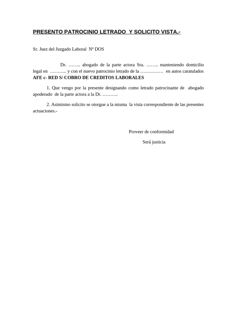Presento Patrocinio Letrado y Solicito Vista | PDF