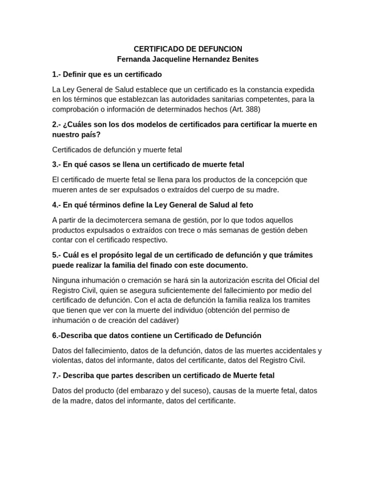 Certificado de Defuncion | PDF
