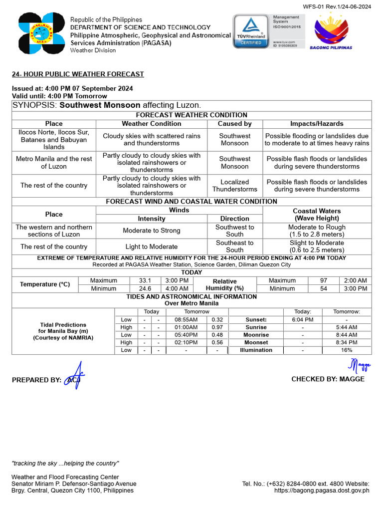 Southwest Monsoon: Synopsis: Affecting Luzon | PDF