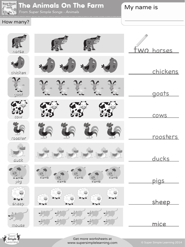 The Animals On The Farm Worksheet How Many 2 BW | PDF