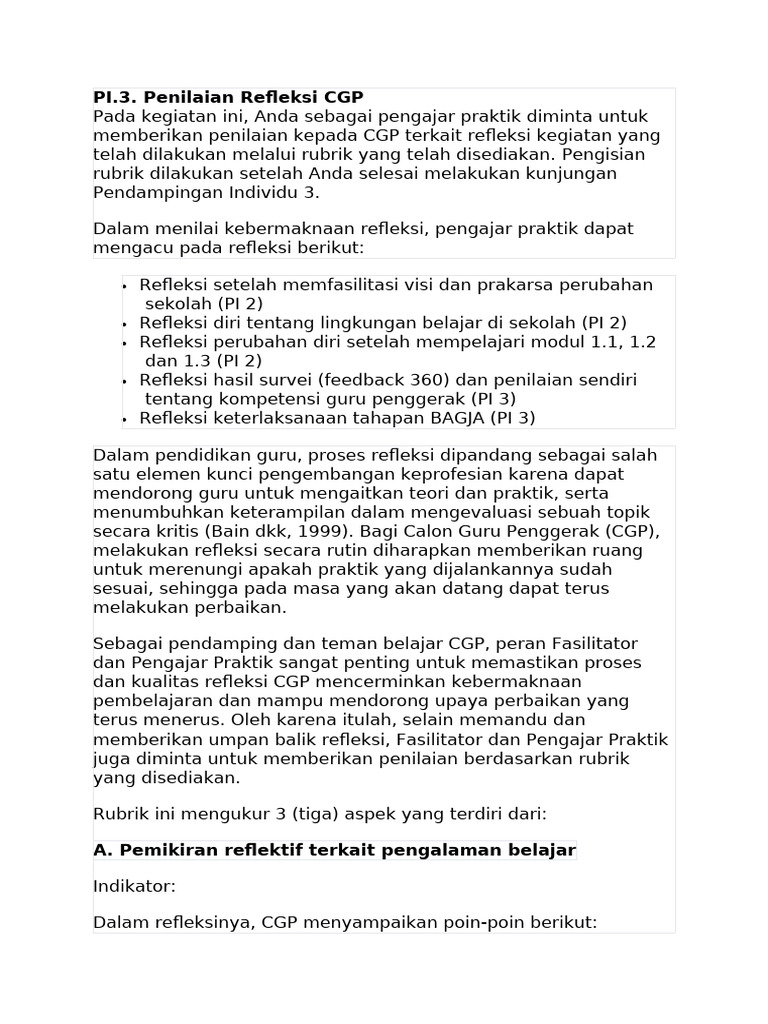 Pi.3. Penilaian Refleksi CGP | PDF
