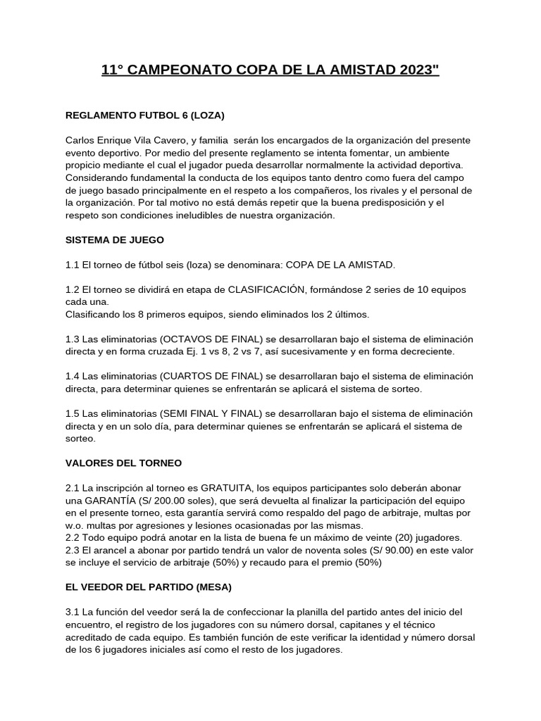 11° Campeonato Copa de La Amistad 2023 | PDF