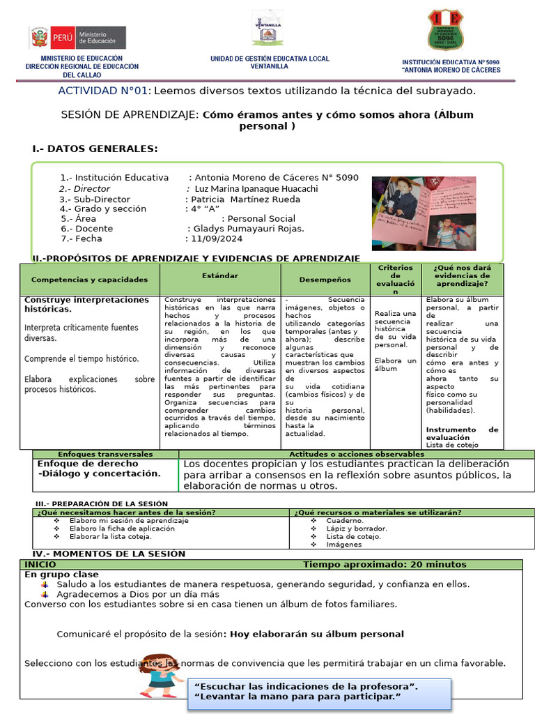 SESIÓN 11 de Setiembre ALBUM PERSONAL | PDF | Aprendizaje | Crecimiento ...