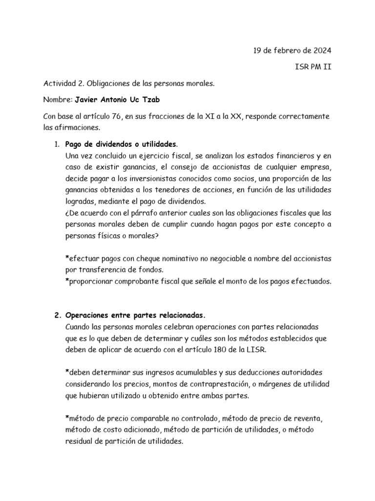 Actividad 2. Articulo 76 Lisrs | PDF