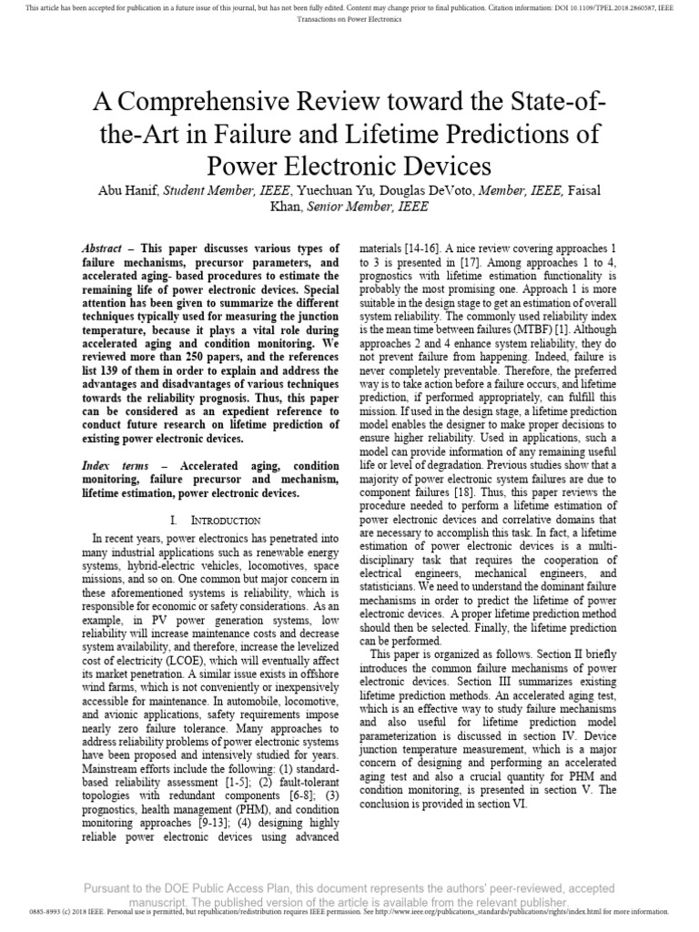 A Comprehensive Review Toward The State-of-the-Art in Failure and Lifetime Predictions of Power ...