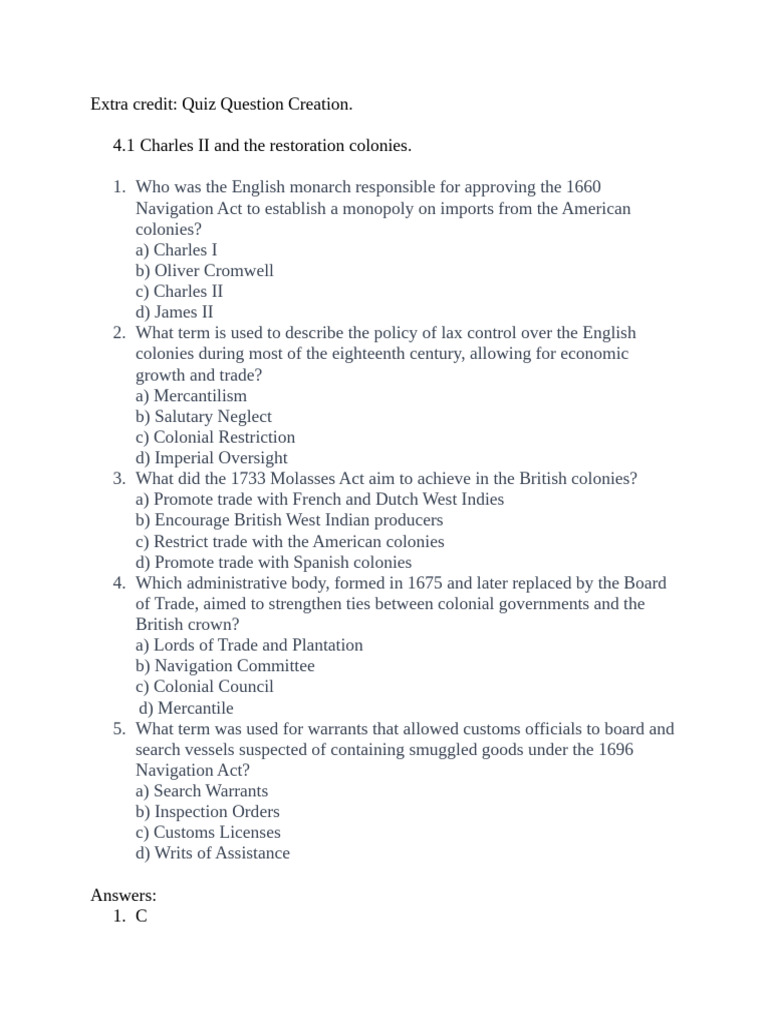 Extra Credit History Quiz Question | PDF