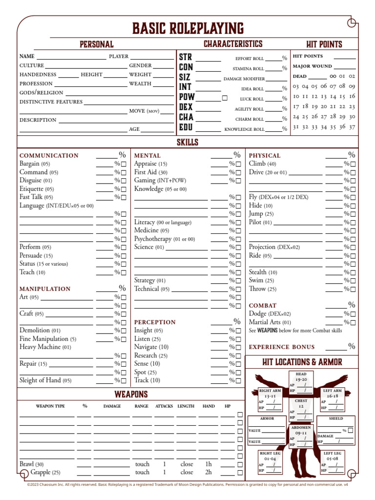 BRP Extracted Character Sheet | PDF