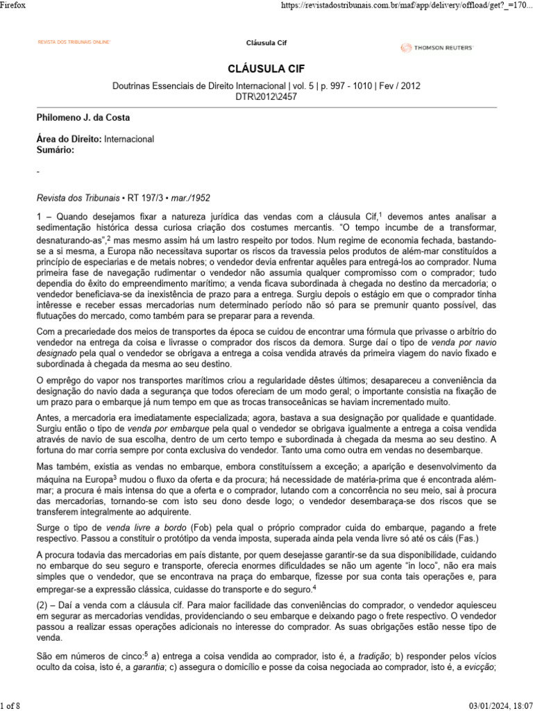 Ok COSTA Philomeno Cláusula CIF - RT 1952 | PDF