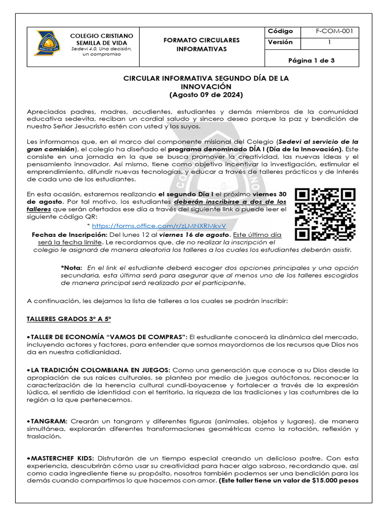Circular Informativa Segundo Dia de La Innovacion 2024 | PDF | Ciencias ...