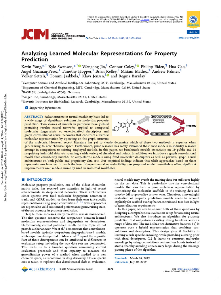 Analyzing Learning Molecular Representationns For Property Prediction Pdf Art Technology