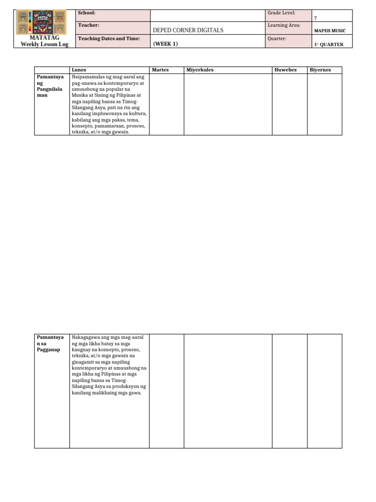 Dll-Week 1-Grade7-Mapeh - Deped Corner Digitals | PDF