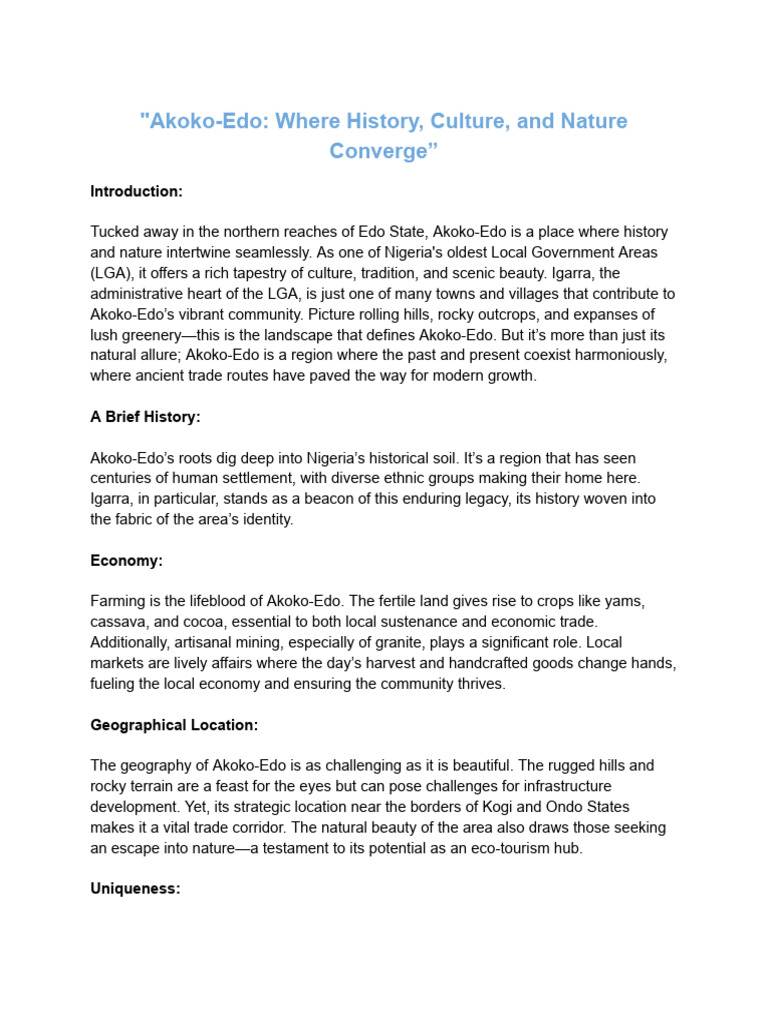 Akoko-Edo Where History, Culture, and Nature Converge | PDF