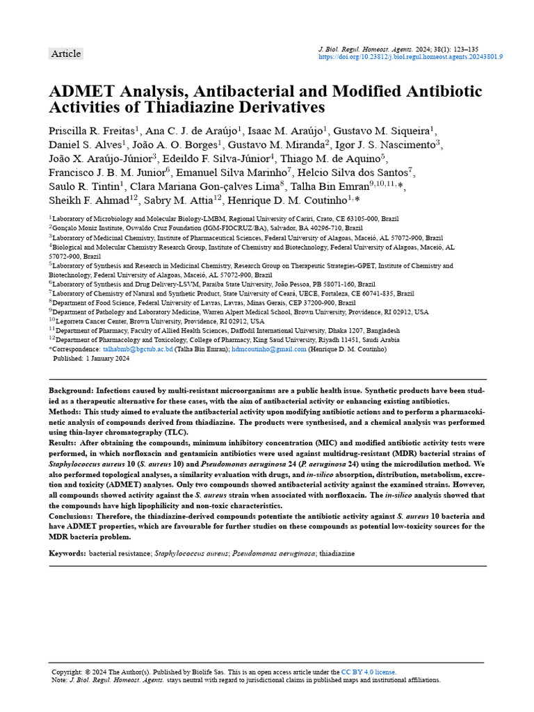 ADMET Analysis, Antibacterial and Modified Antibiotic Activities of Thiadiazine Derivatives ...