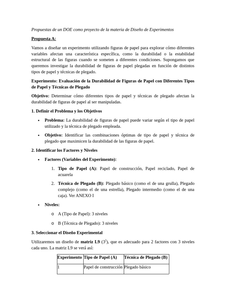 Propuestas de Un DOE Figuras - Papel | PDF | Experimentar | Papel