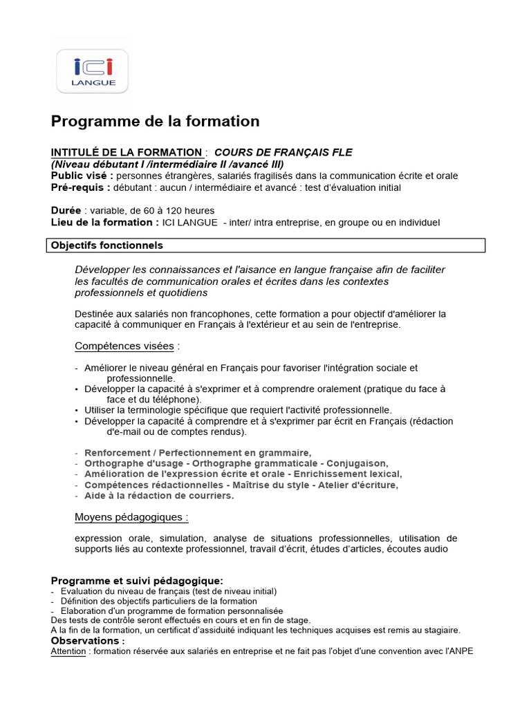Programme Fle | PDF