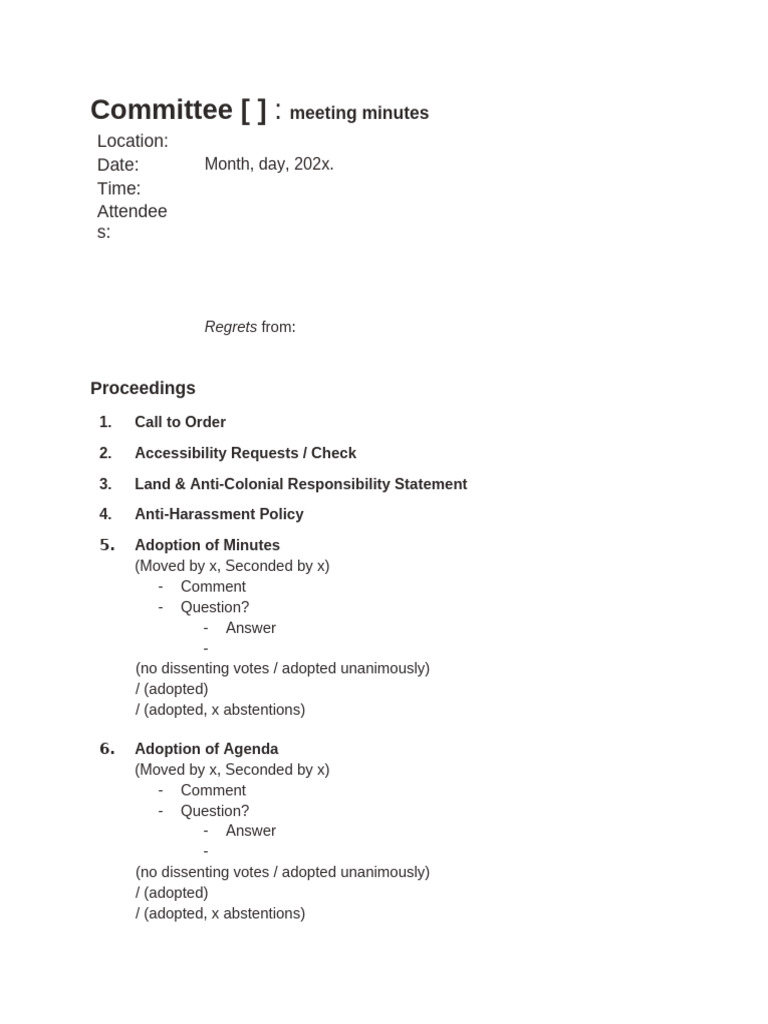 Committee Meeting Minutes Template | PDF