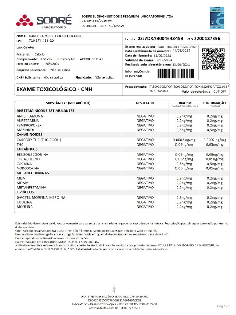 Exame Toxicologico | PDF