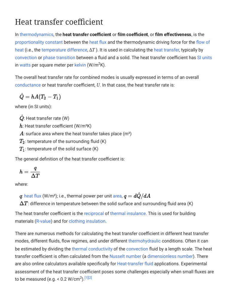 Heat Transfer Coefficient - Wikipedia | PDF
