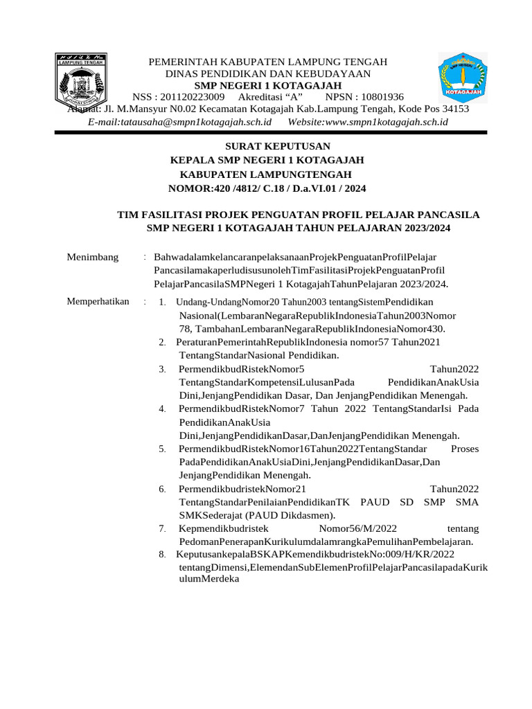 SK P5 SMPN 1 Kotagajah - 2024 New | PDF