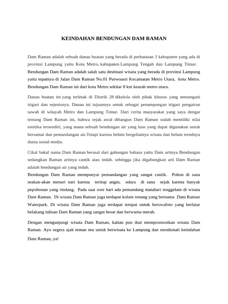 Keindahan Bendungan Dam Raman | PDF