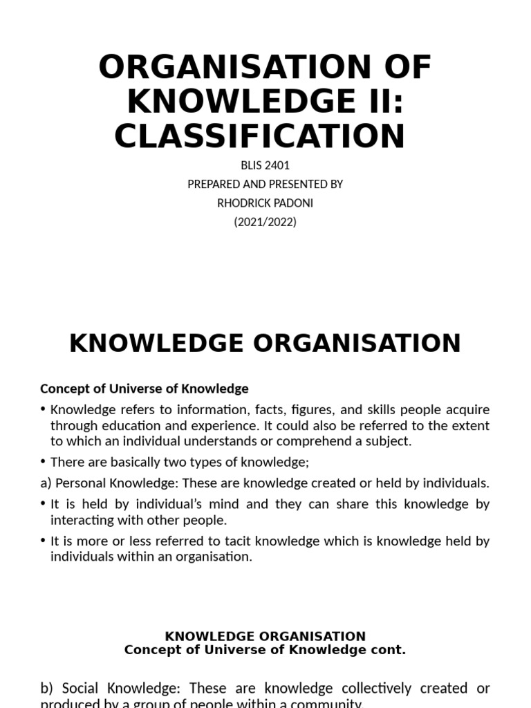 Organisation of Knowledge II | PDF