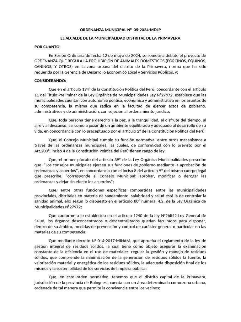 Ordenanza Municipal Animales | PDF | Residuos | Calle