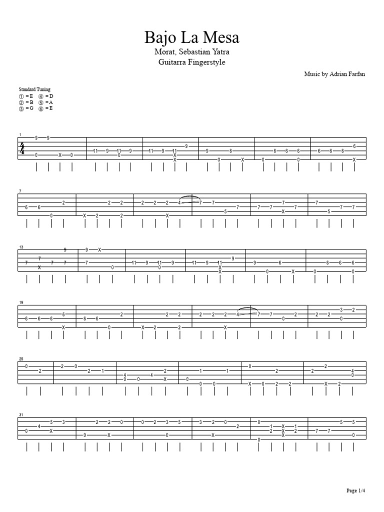 Bajo La Mesa (Morat, Sebastian Yatra) Guitarra Fingerstyle Tab | PDF