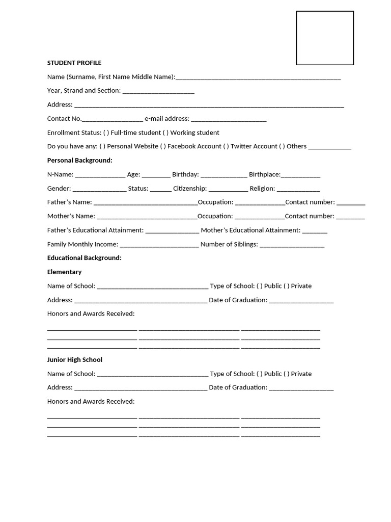 Student Profile Questionnaire | PDF