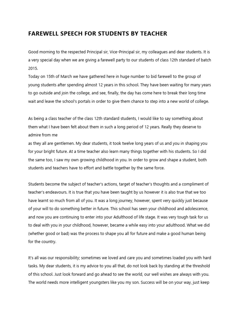 Farewell Speech For Students | PDF
