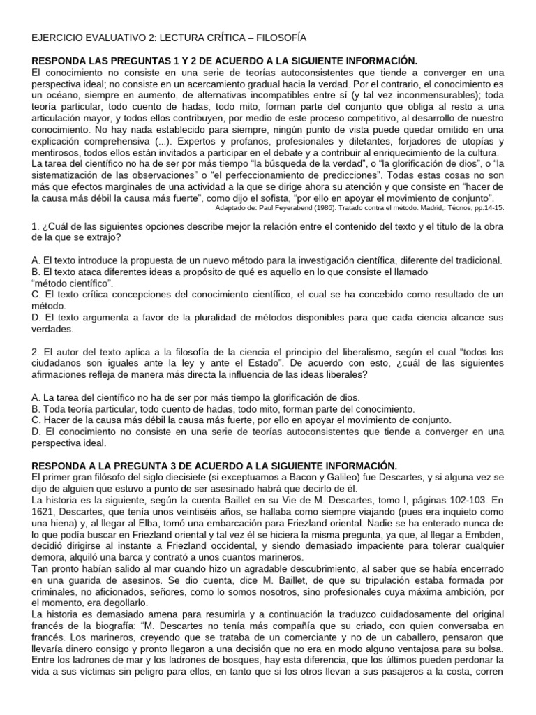 EJERCICIO EVALUATIVO 2 Icfes Filosofia | PDF