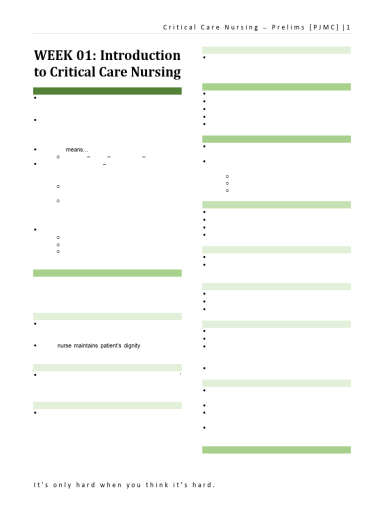 Critical Care Nursing Weeks 1 3 | PDF