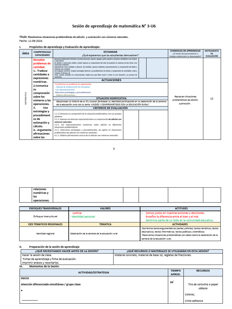 SESION DE APRENDIZAJE 03-Matemática-U6 | PDF