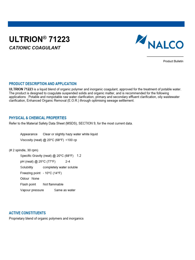 Ultrion 71223 Cationic Coagulant - TDS | PDF