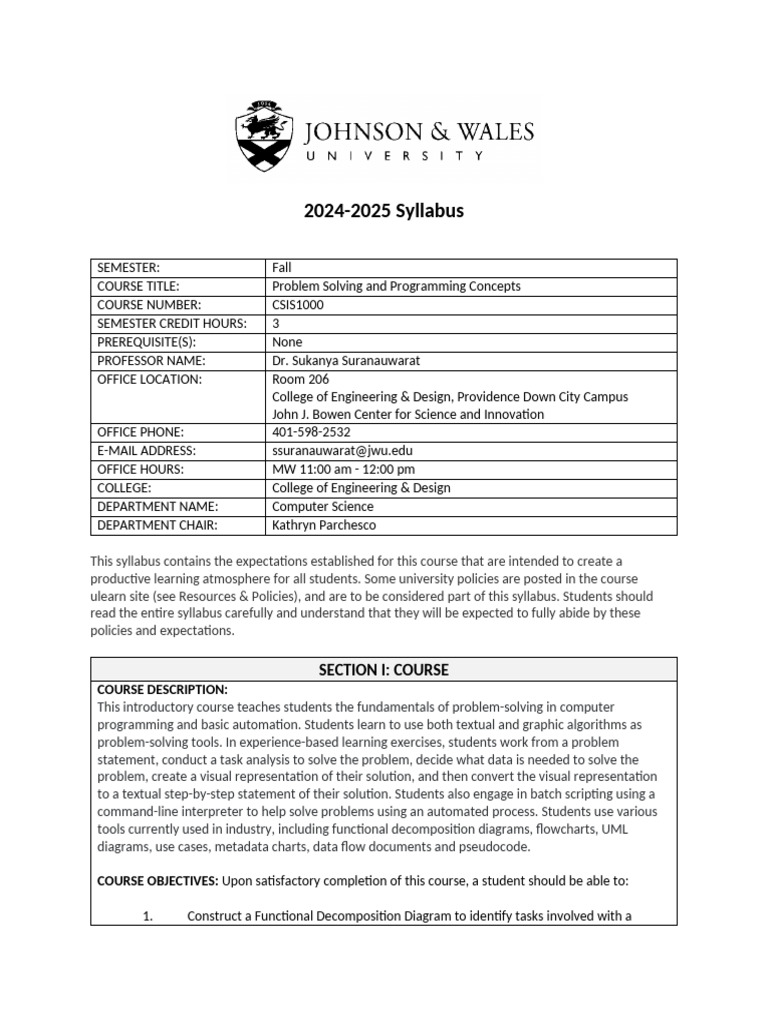 AY 2024-2025 CSIS 1000 - Problem Solving and Programming Concepts 2 | PDF