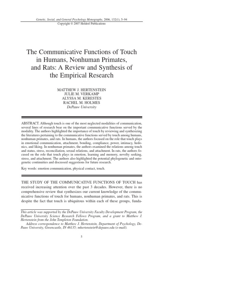 2006 Touch The Communicative Functions of Touch in Humans | PDF