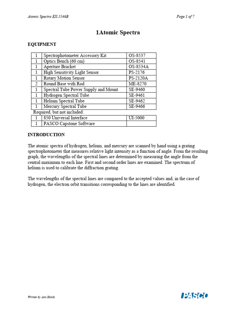 Lab Atomic Spectra | PDF | Spectroscopy | Science & Mathematics