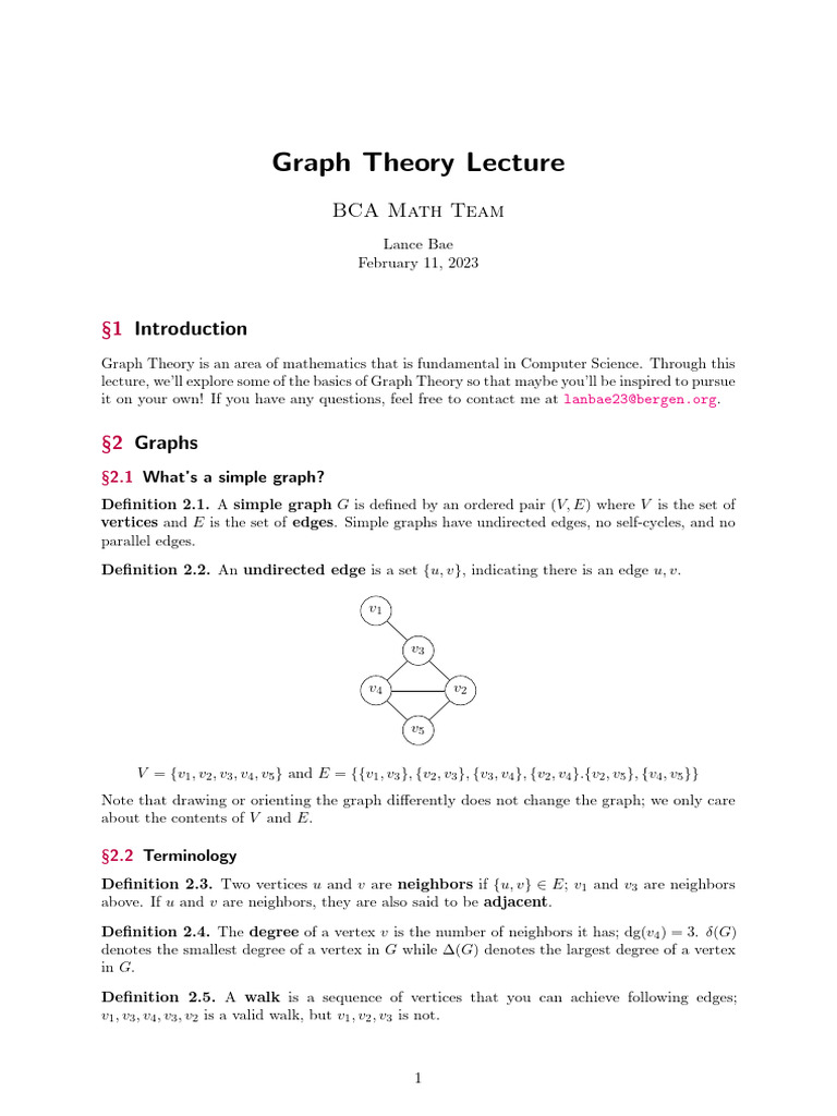 Graph Theory Lecture 2023 | PDF