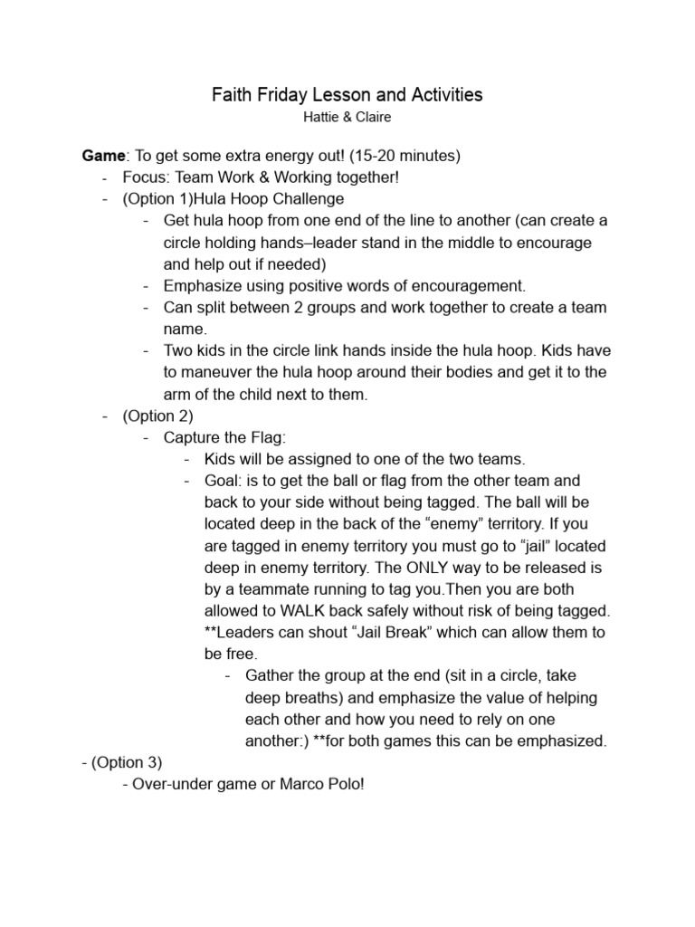 Lesson Plan Faith Friday-Littles | PDF