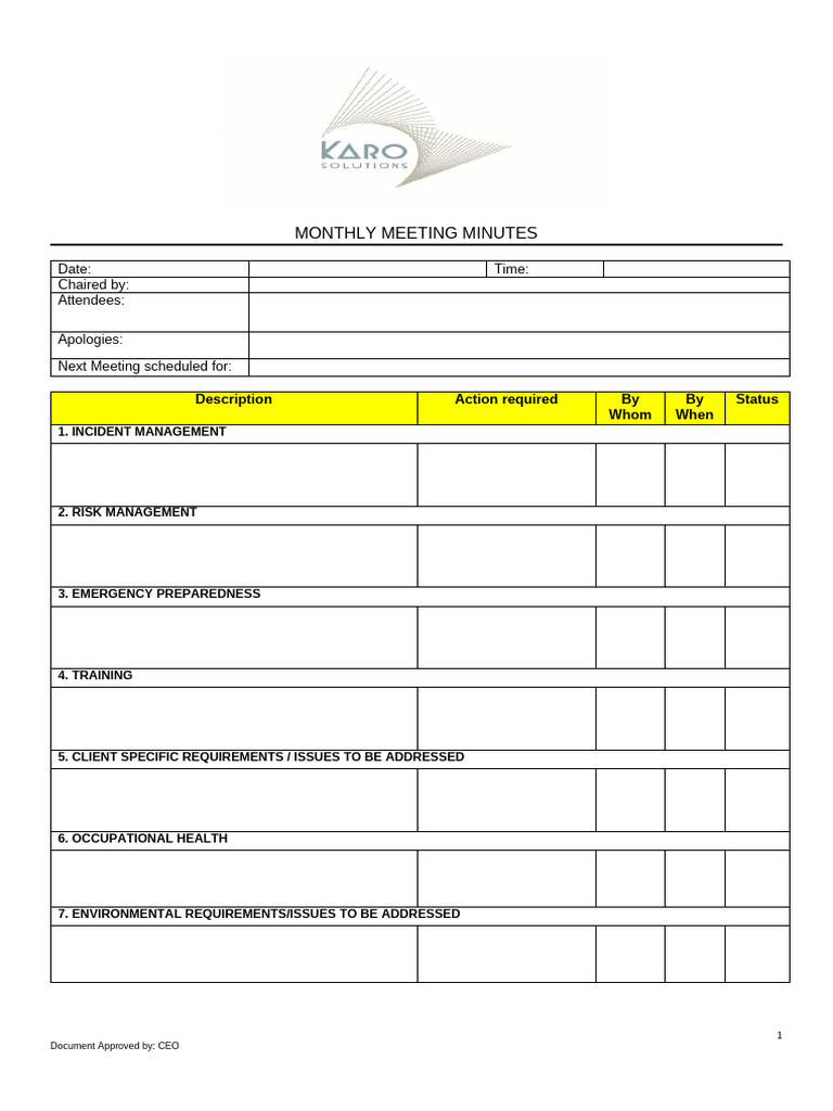 REG027 Monthly Meeting Minutes Template | PDF