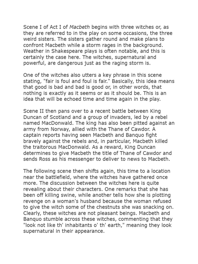 ENGLISH IV - Macbeth-Act I Summary | PDF