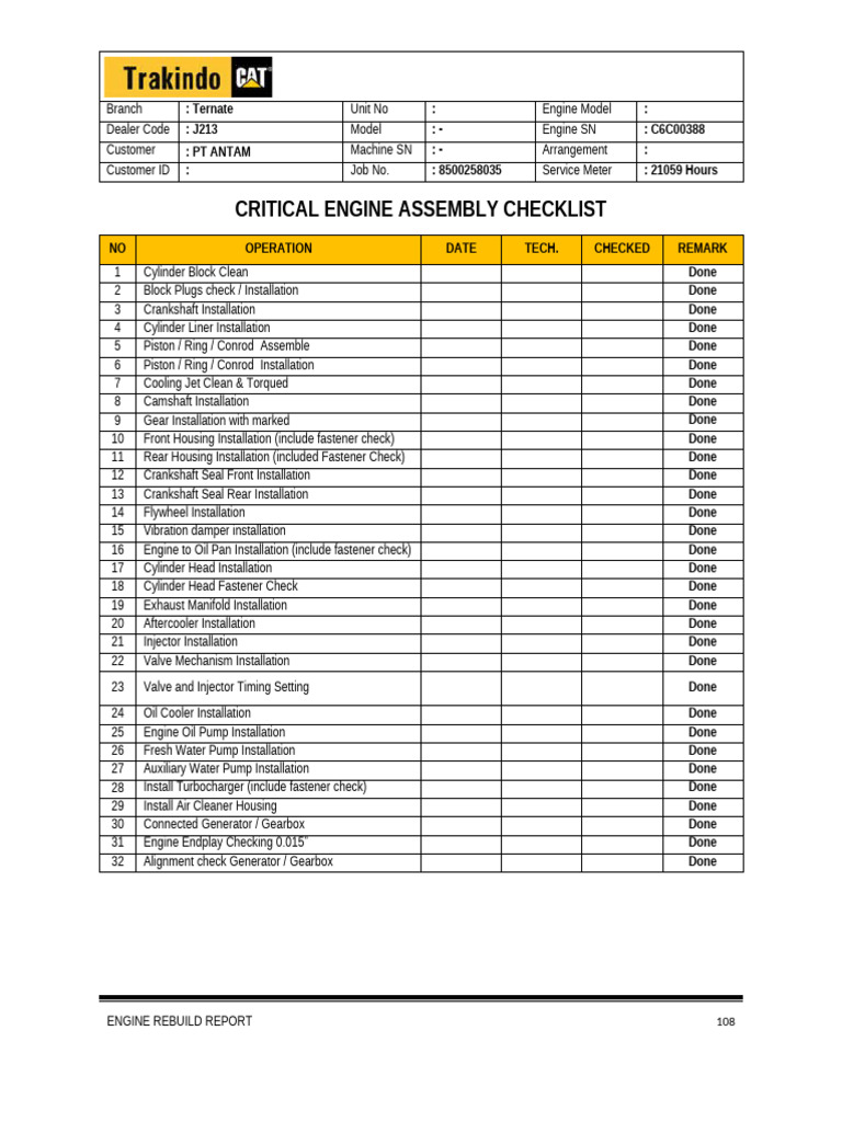 108 - Critical Engine Assembly Checklist | PDF | Engines | Cylinder ...