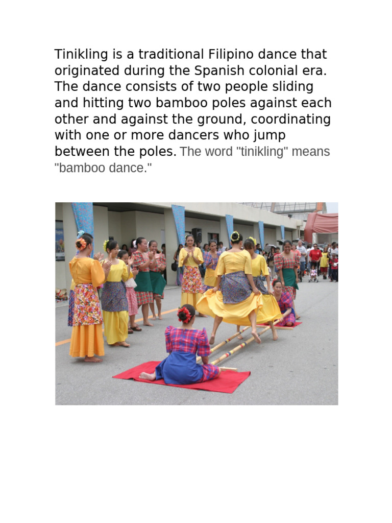 Tinikling Is A Traditional Filipino Dance That Originated During The Spanish Colonial Era | PDF