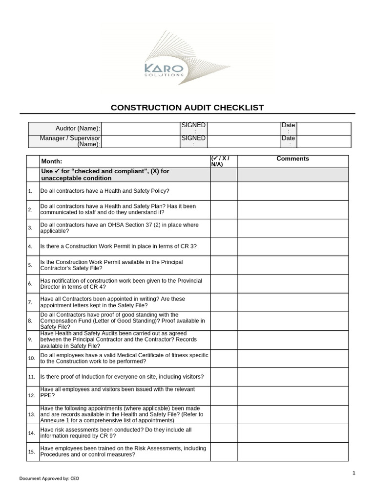 REG023 Construction Audit Checklist | PDF